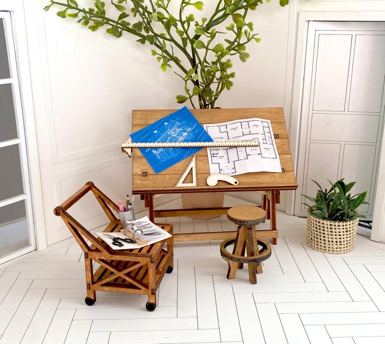 Vintage Architects Drafting Table + Stool – 1:12 Scale --- Dollhouse ...