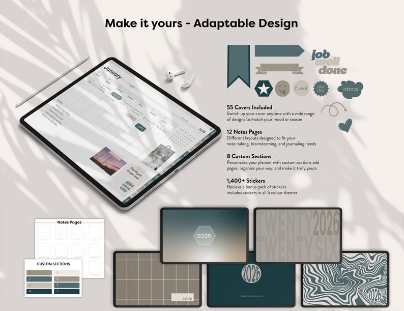 2026 Teal Digital Planner (landscape) — Hyperlinked Daily/weekly ...