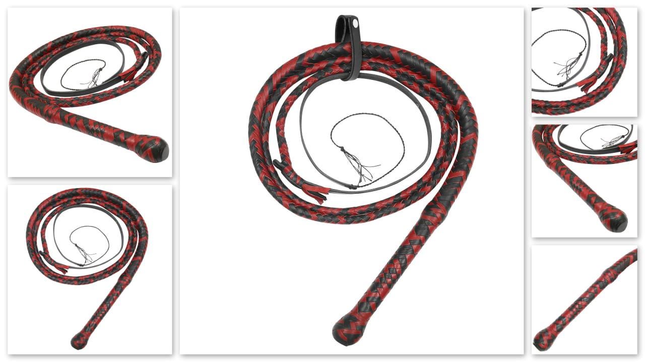 Handmade Leather Bullwhips Red Black Sound Cracker 16 Plaints 4 Ft to ...