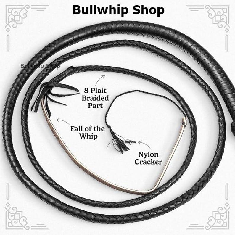 Black Leather Bullwhip, Custom Handmade Genuine Cowhide Braid ...