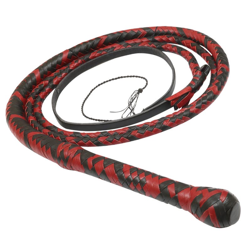 Handmade Leather Bullwhips Red Black Sound Cracker 16 Plaints 4 Ft to ...