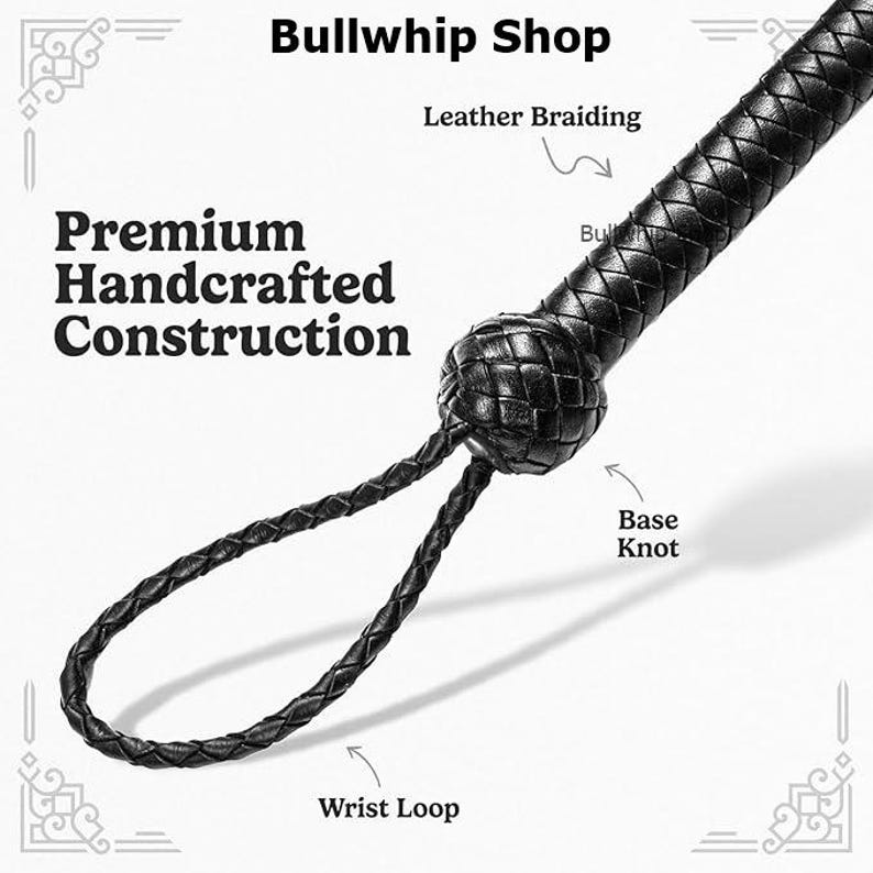 Black Leather Bullwhip, Custom Handmade Genuine Cowhide Braid ...