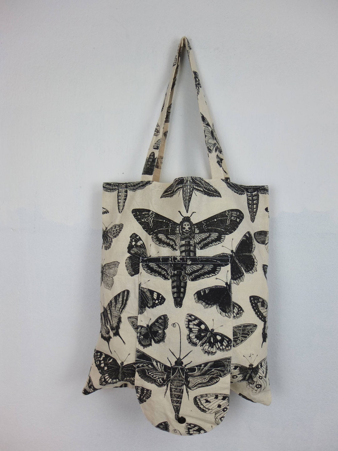 Goth Butterfly Moth Insect, Pop Art Pattern, Foldable Pocket Tote Bag ...