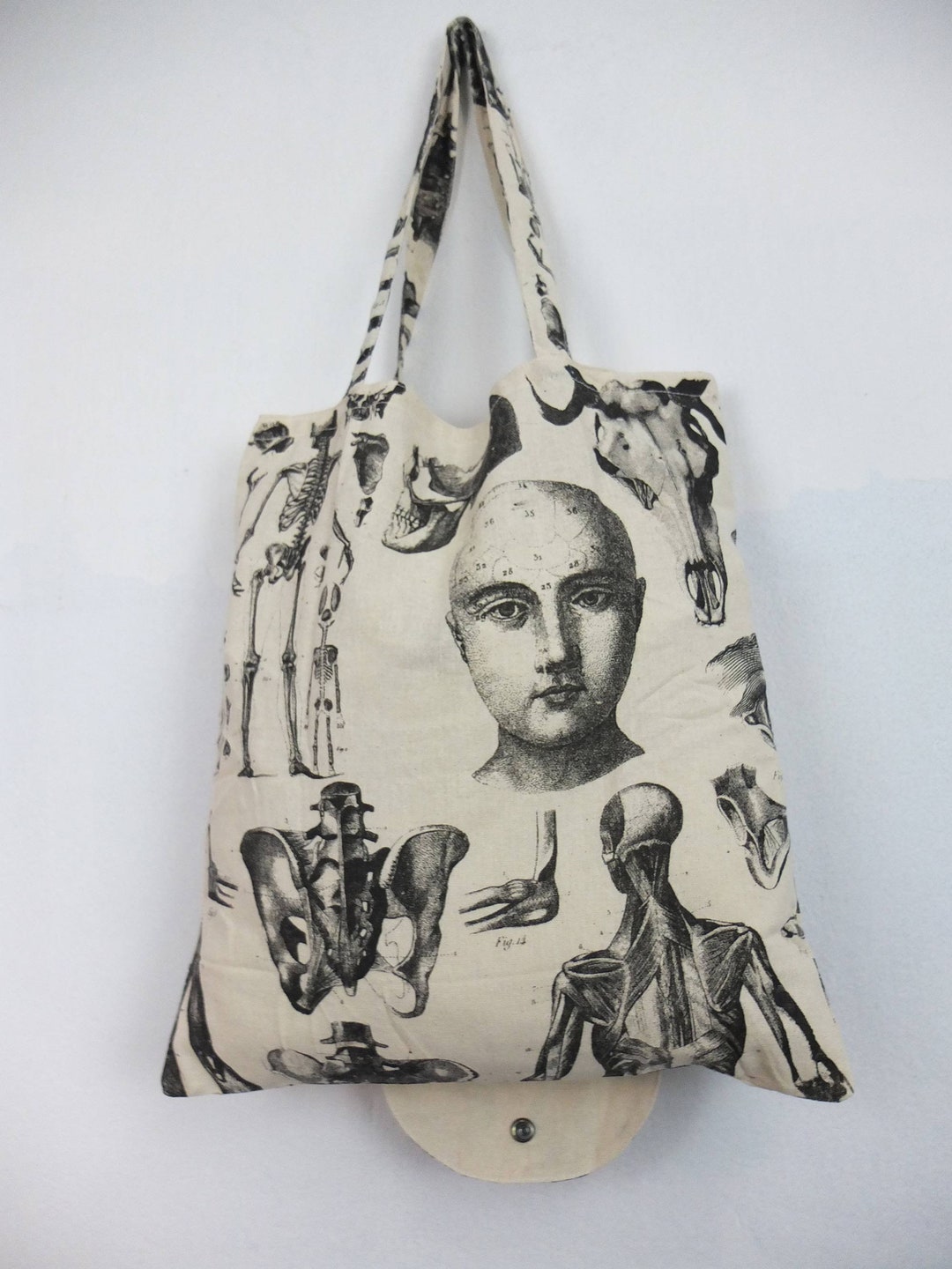 Human Anatomy Skeleton Skull, Pop Art Pattern, Foldable Pocket Tote Bag ...