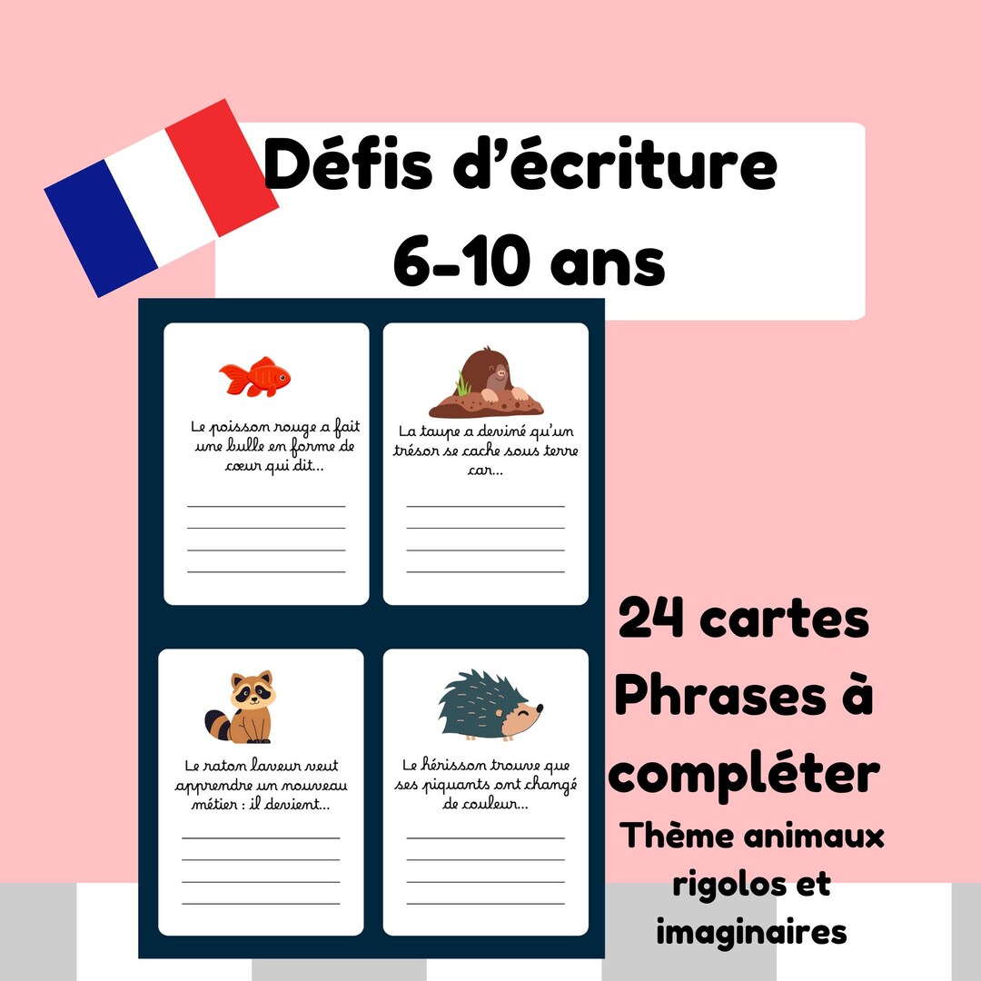 Educational Writing Game, 24 Sentences to Complete in French (PDF), for ...