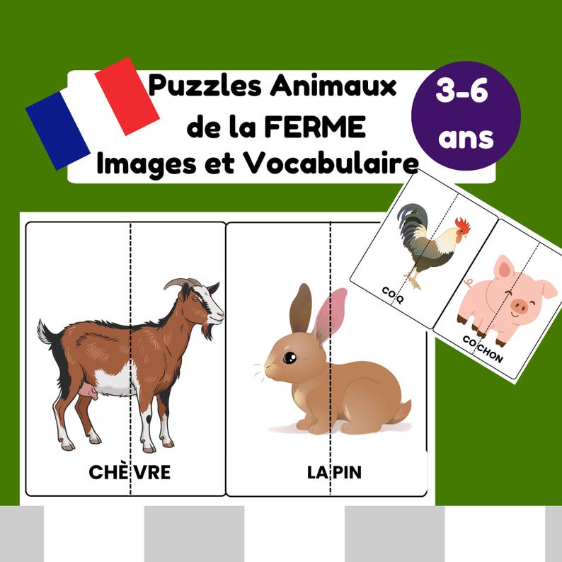 Farm Animal Puzzles – 20 Two-piece Puzzles PDF Activity for Ages 3–6 - Etsy