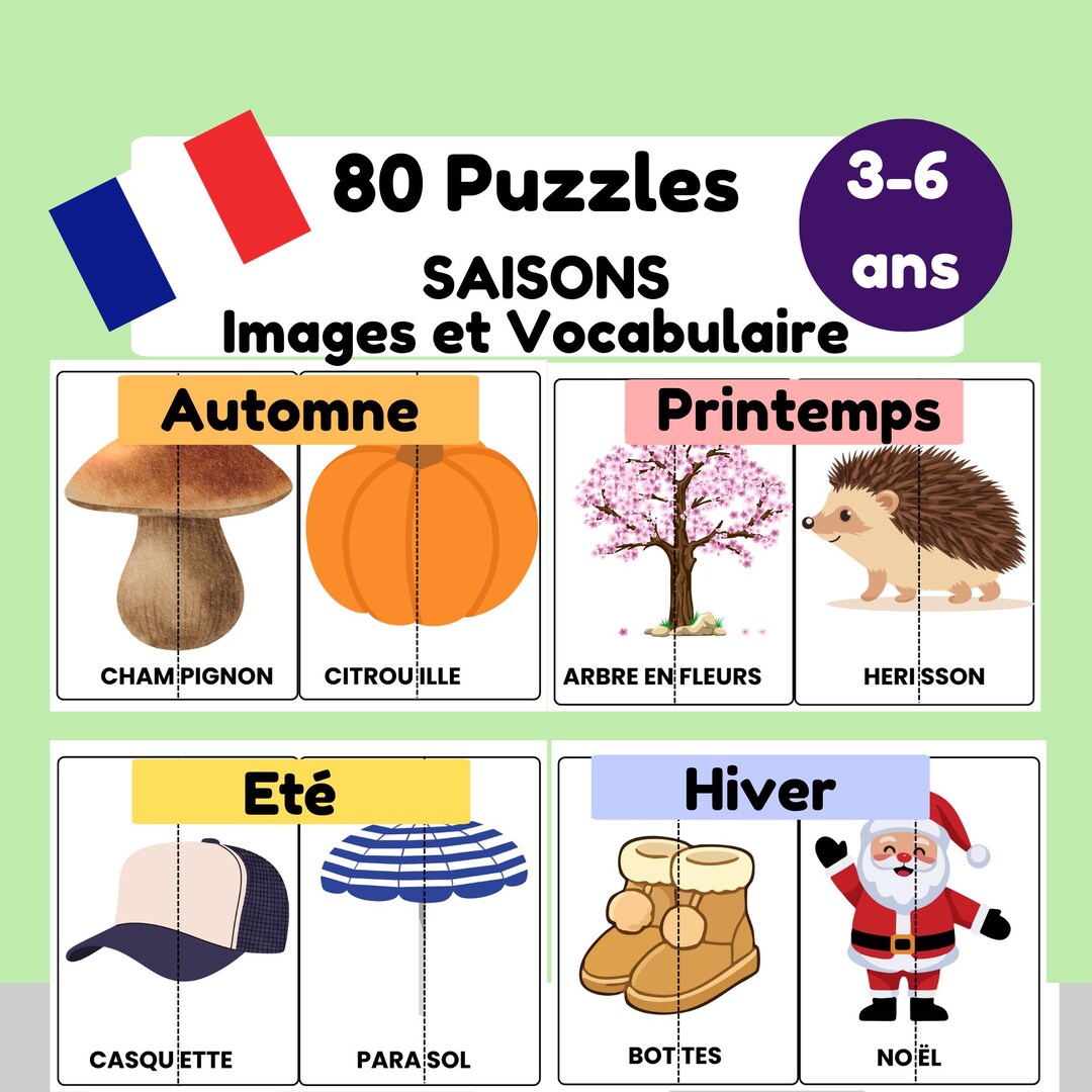 MEGA Bundle 4 Seasons – 80 Printable 2-piece Puzzles | Spring Summer ...