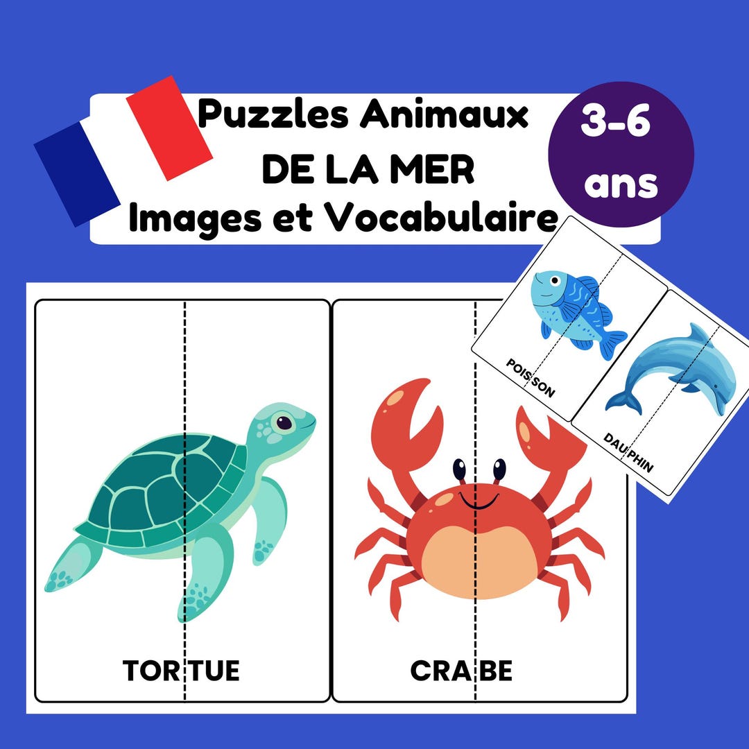 Sea Animal Puzzles – 20 Two-piece Printable Puzzles - Etsy