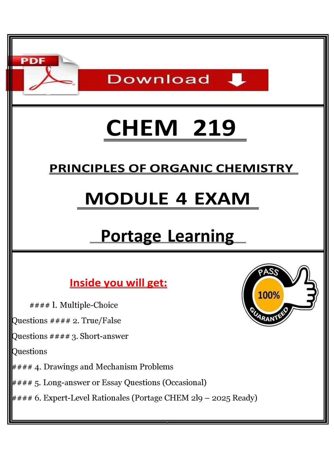 CHEM 219 Organic Chemistry – Module 4 Exam – Actual Questions, Verified ...
