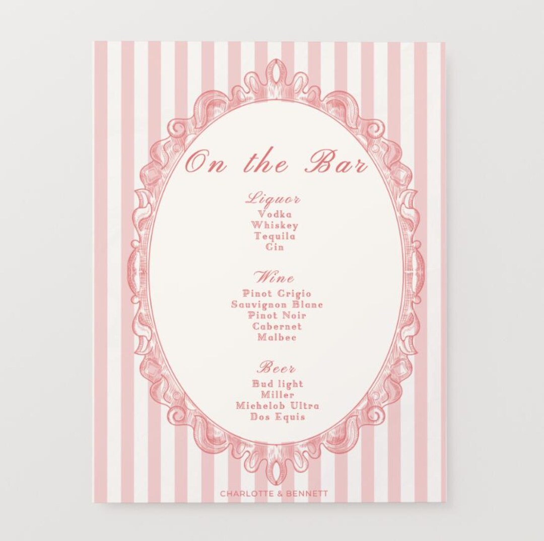 Custom Drink Menu | Personalized Bar Menu | Wedding Cocktail Sign ...