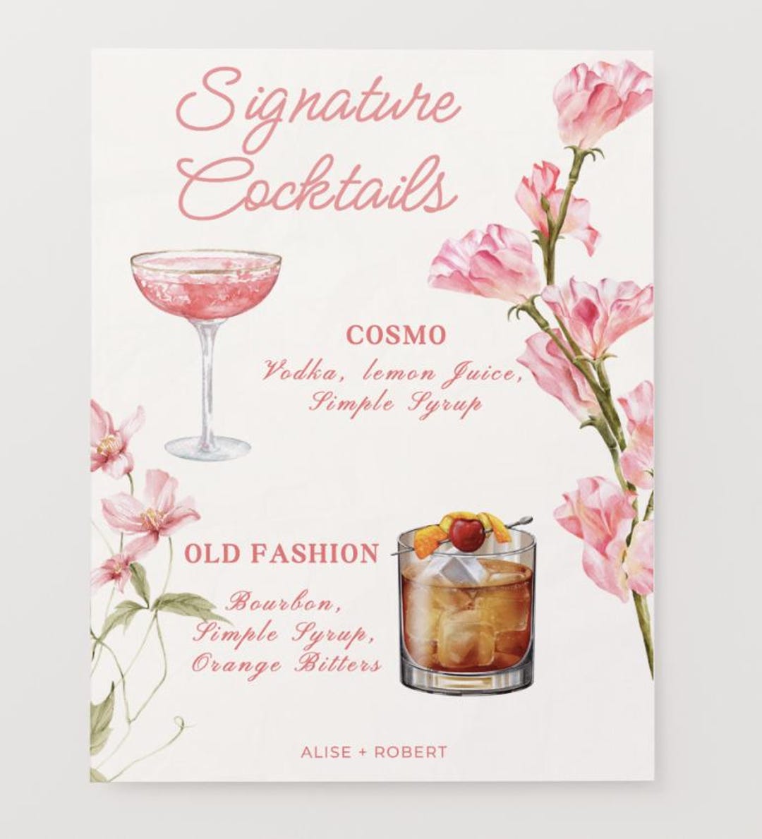 Custom Drink Menu | Personalized Bar Menu | Wedding Cocktail Sign ...