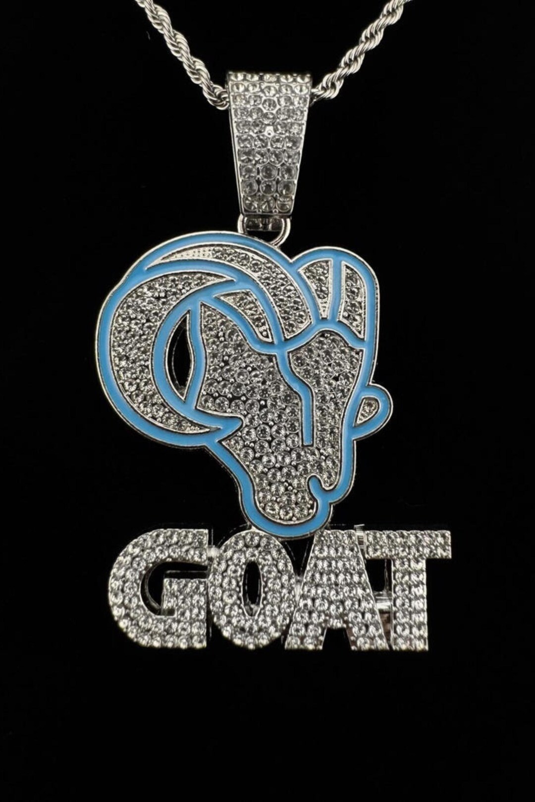 Iced Out GOAT Pendant Necklace | Blue Enamel Hip Hop Chain - Etsy