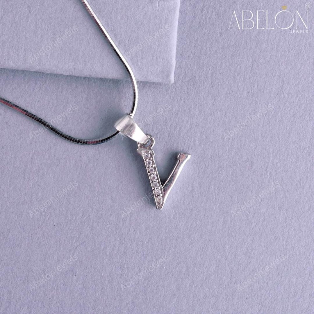 Letter V Diamond Pendant Necklace | Initial V Silver Necklace | Minimal ...
