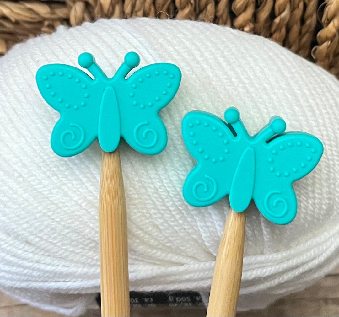 2 Stitch Stoppers, Needle Caps BUTTERFLY Made of Silicone Knitting ...
