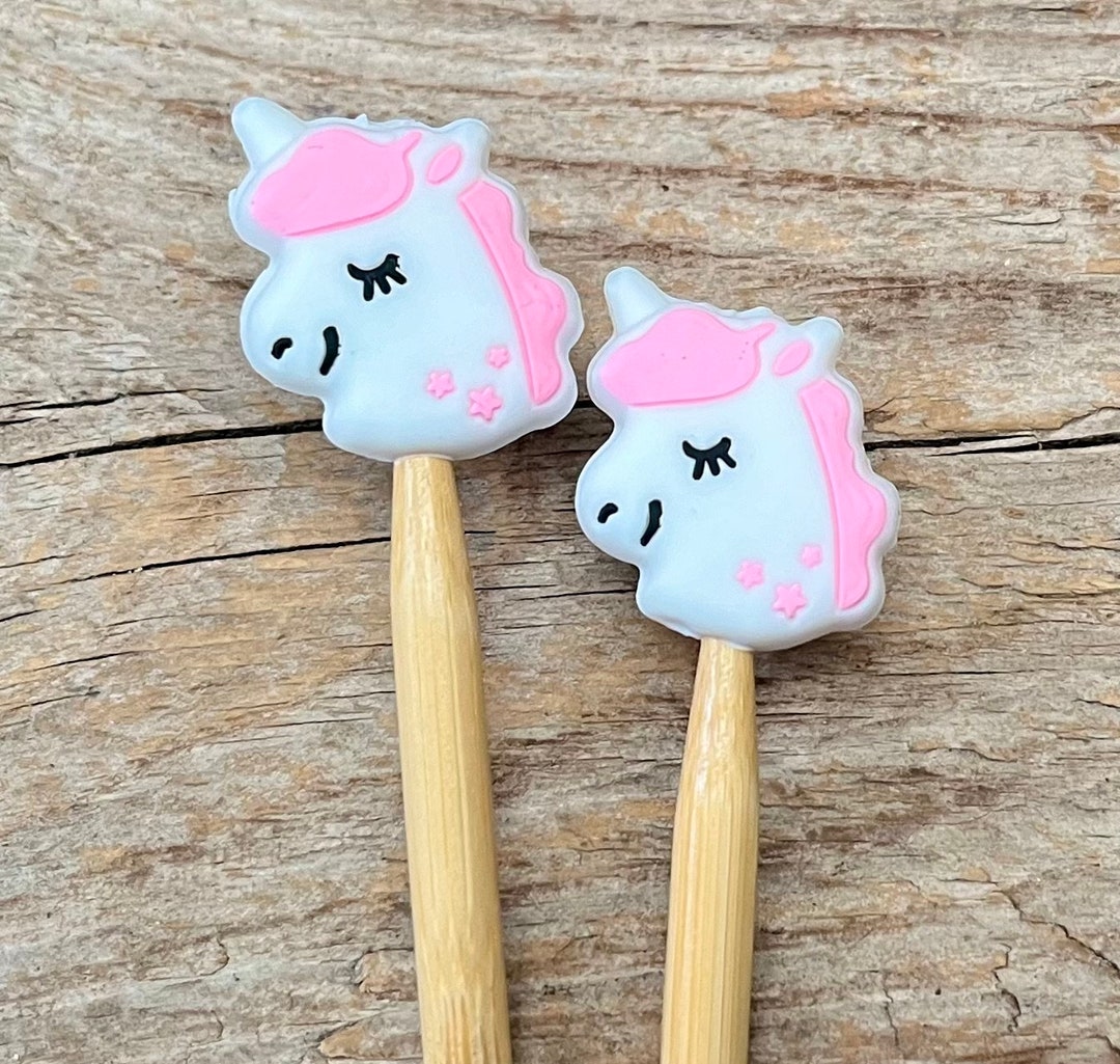 2 Stitch Stoppers, Needle Caps UNICORN Made of Silicone Knitting Needle ...