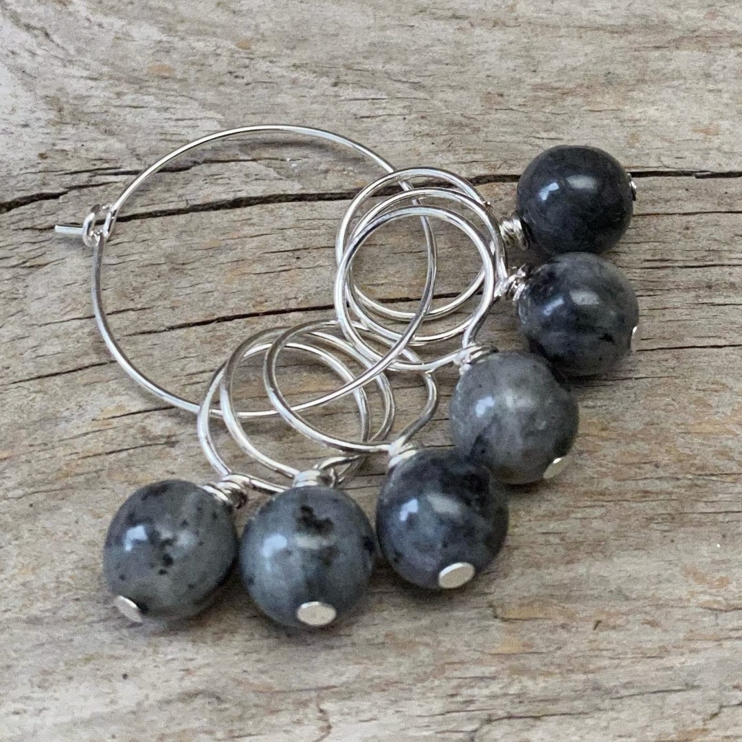 6 Stitch Markers With Labradorite Stitch Counter Gray, Black, Silver ...