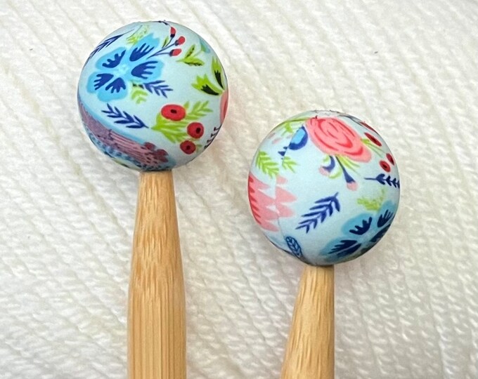 2 Stitch Stoppers, Needle Caps - Turquoise Colorful FLOWER BALLS Made ...
