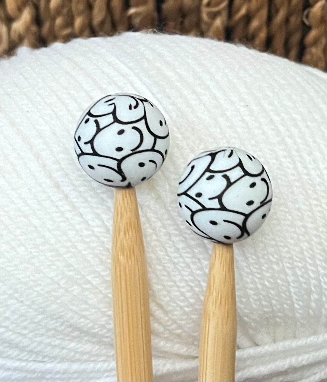 2 Stitch Stoppers, Needle Caps - Black and White SMILEY BALLS Made of ...