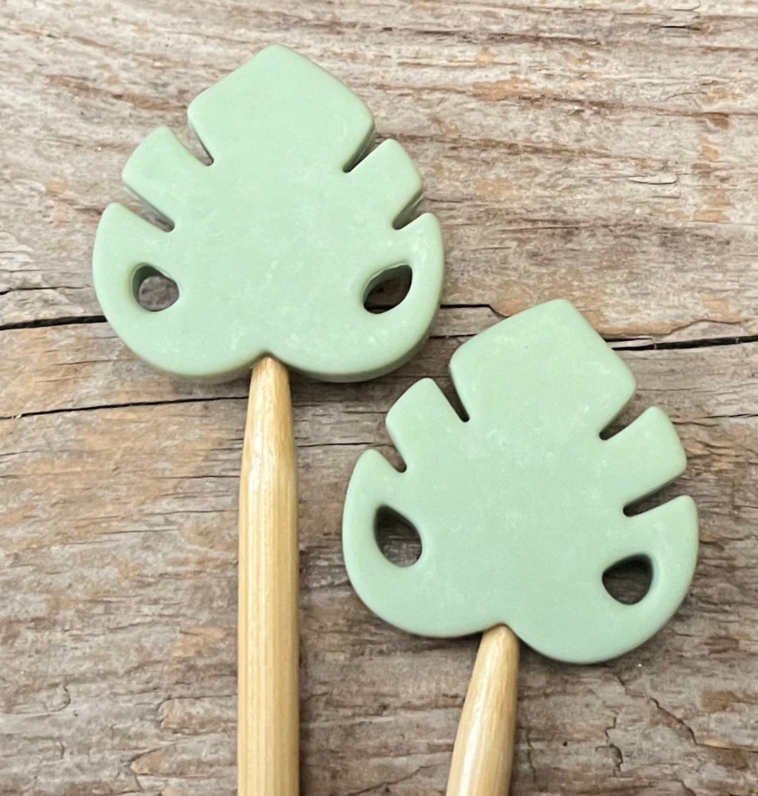 2 Large Stitch Stoppers, Needle Caps MONSTERA LEAF Made of Silicone ...