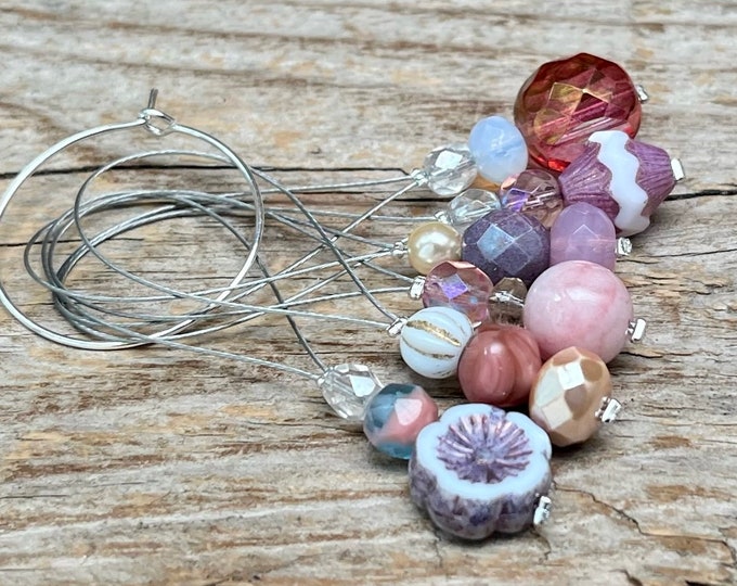 6 Stitch Markers With Bohemian Glass Beads Stitch Counter Pink Lilac ...
