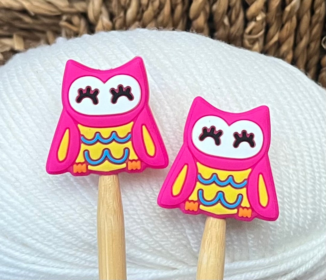2 Stitch Stoppers, Needle Caps - Pink OWL Made of Silicone Knitting ...
