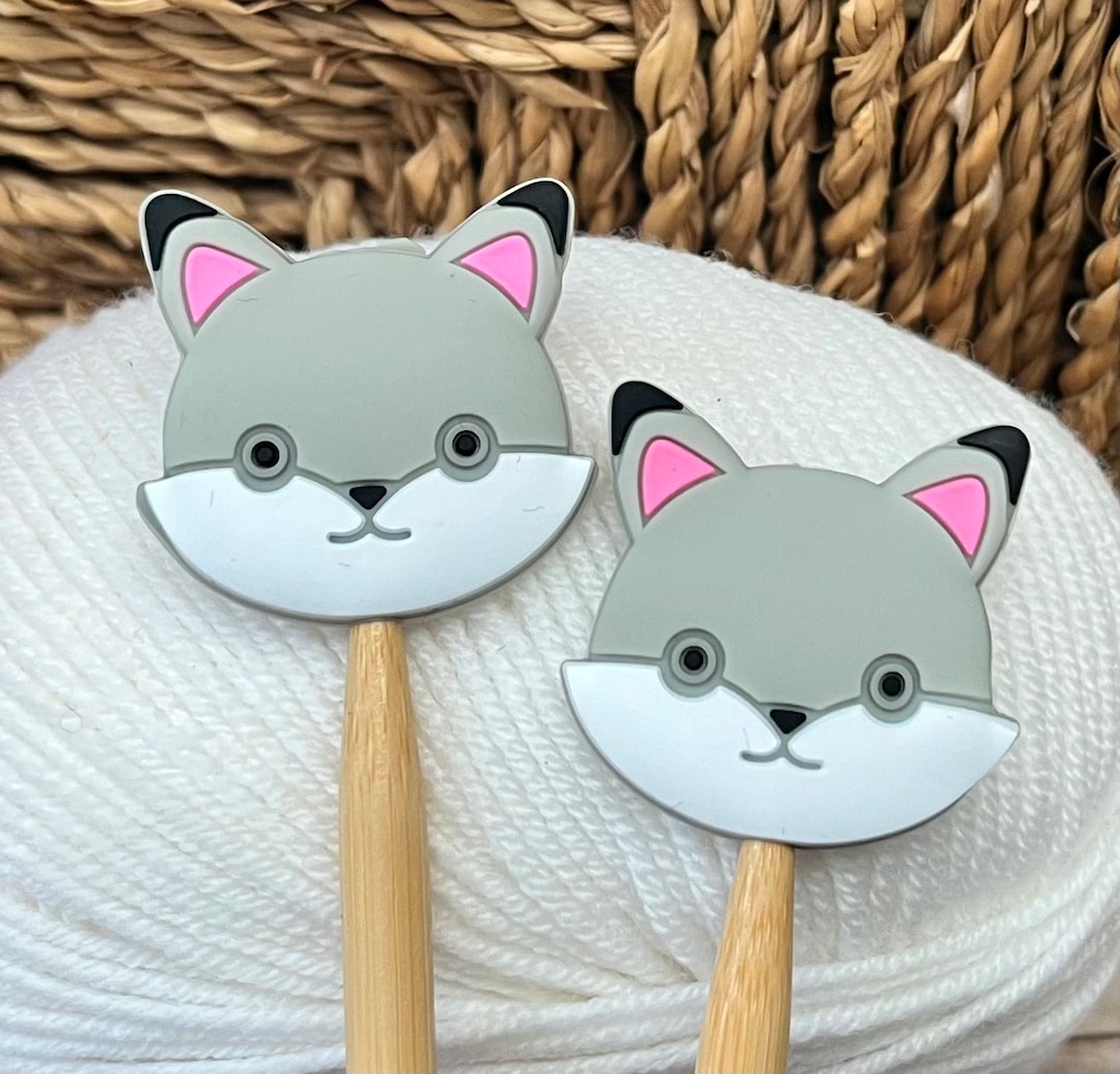 2 Stitch Stoppers, Needle Caps CAT Made of Silicone Knitting Needle ...
