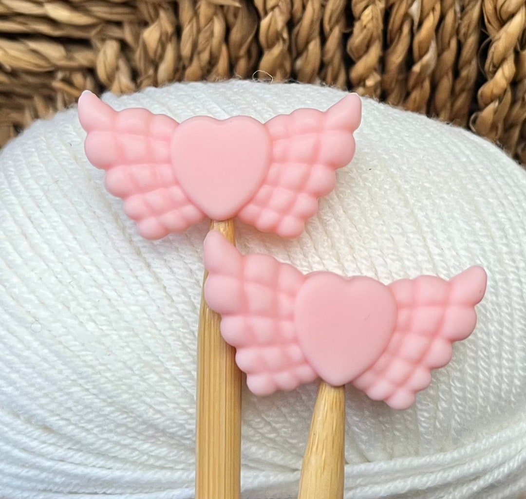 2 Stitch Stoppers, Needle Caps WING HEART Made of Silicone Pink ...