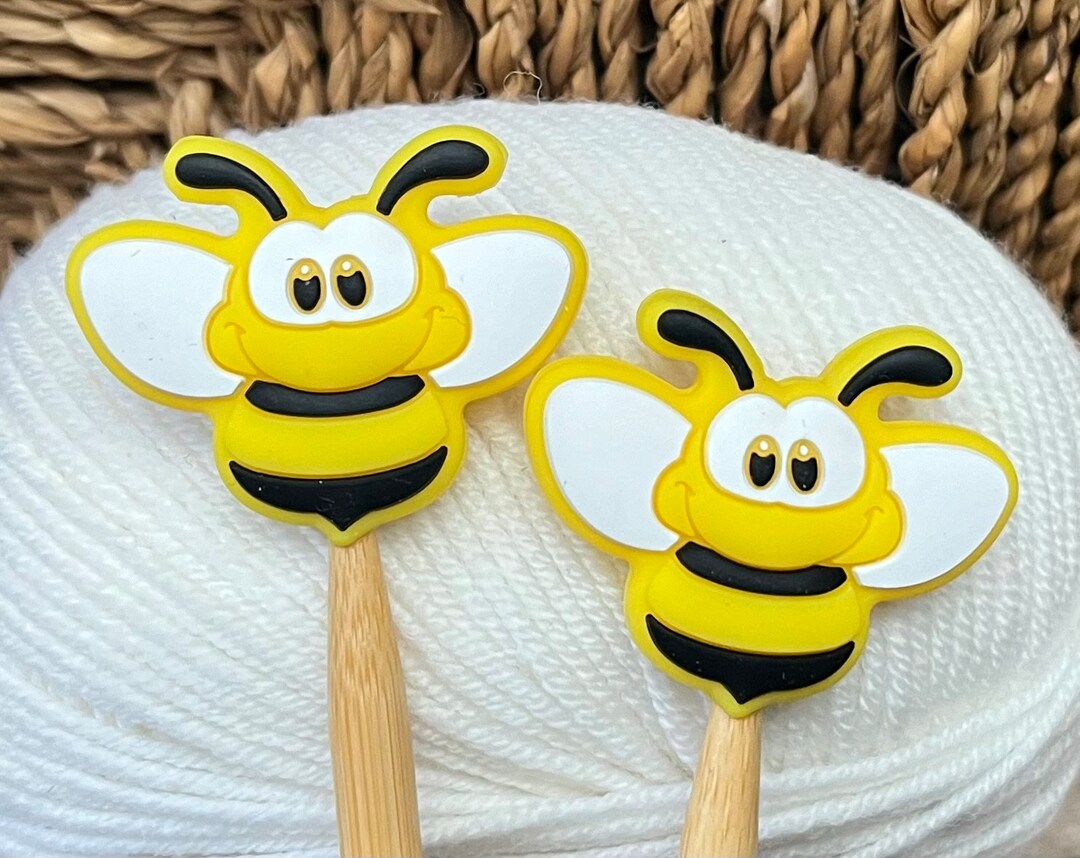 2 Stitch Stoppers, Needle Caps - BEE Made of Silicone Ochre Knitting ...