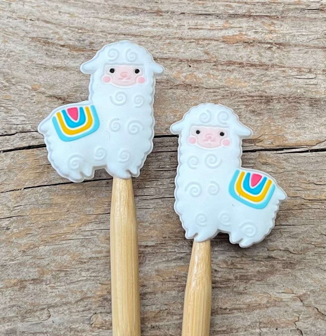 2 Stitch Stoppers, Needle Caps - ALPACA Made of Silicone Ocher Knitting ...