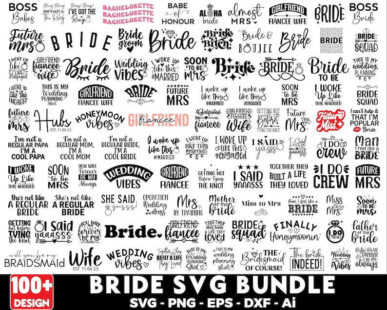 Bride SVG Bundle | Wedding, Bachelorette, Bridal Party Cut Files ...