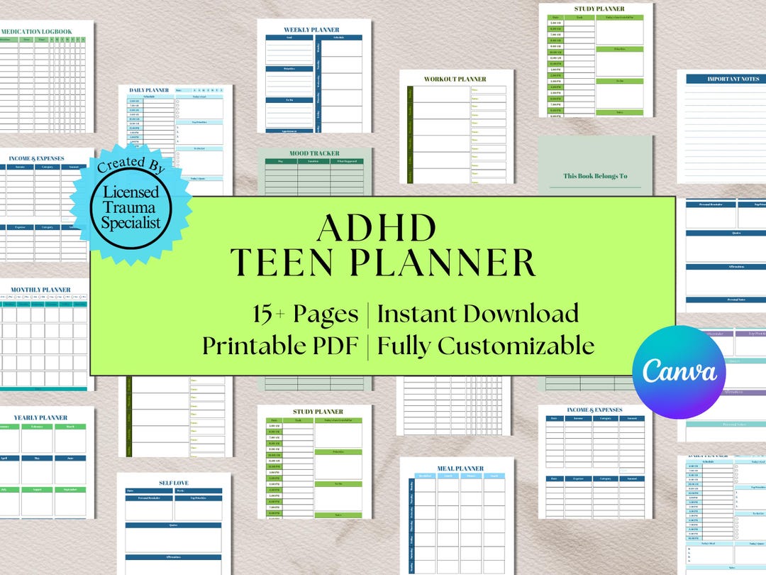 ADHD Planner for Teens | ADHD Teens | Digital Download | Canva Editable ...