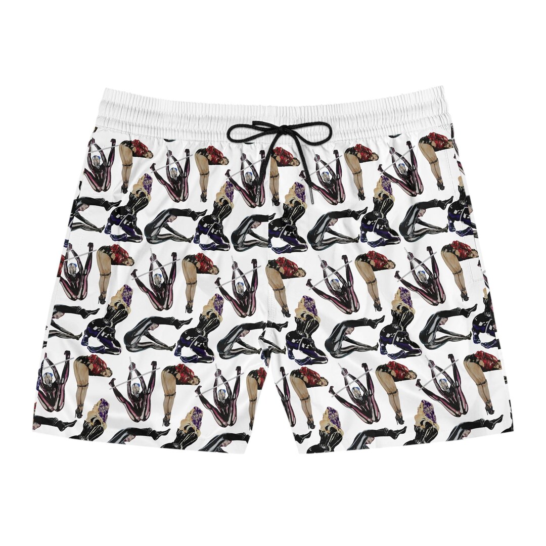 Latex Fetish BDSM Pinup Girls Pattern Swim Shorts | Men's Mid-length ...