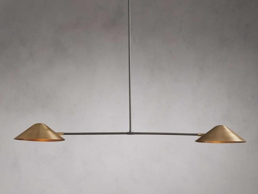 Mid Century Raw Brass 2-light Sputnik Chandelier | Simms 2-light Linear ...