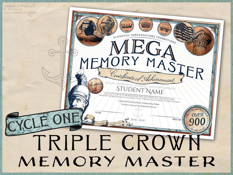 Classical Conversations Cycle 1 EOY Certificates Triple Crown and Mega ...