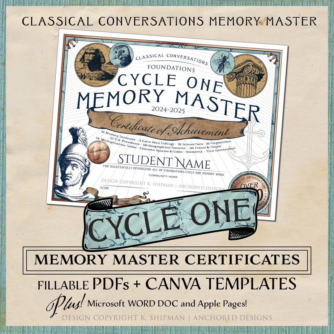 CC Cycle 1 Memory Master Certificates | Fillable PDF & Canva Template ...