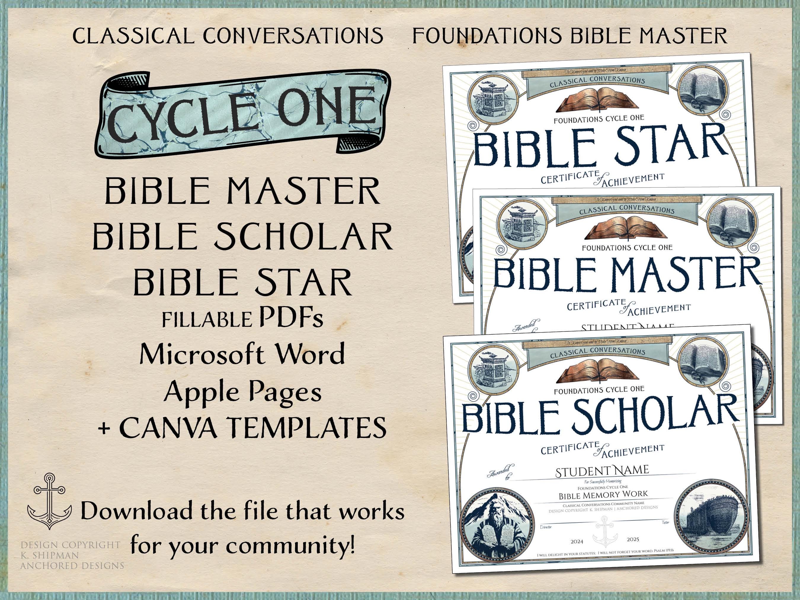 CC Cycle 1 EOY Bible Master Certificates | Fillable PDF, Word, Pages ...