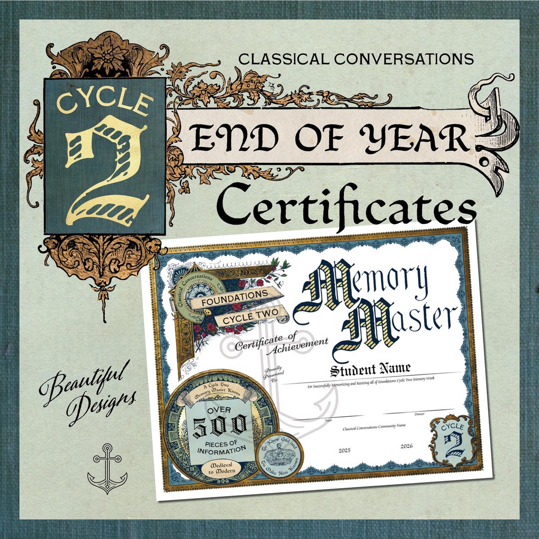 Classical Conversations Cycle 2 Memory Master Certificate (digital ...