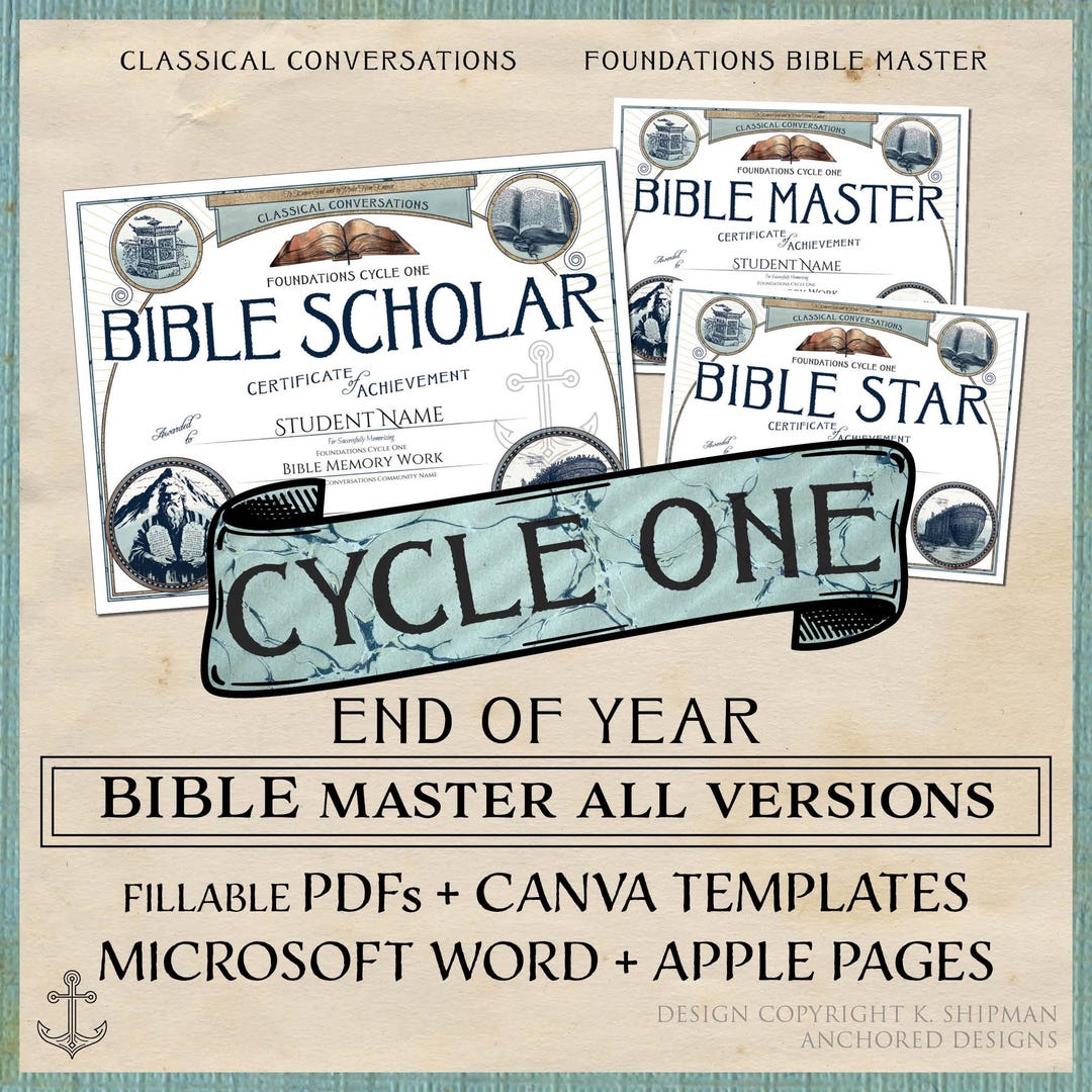 CC Cycle 1 EOY Bible Master Certificates | Fillable PDF, Word, Pages ...