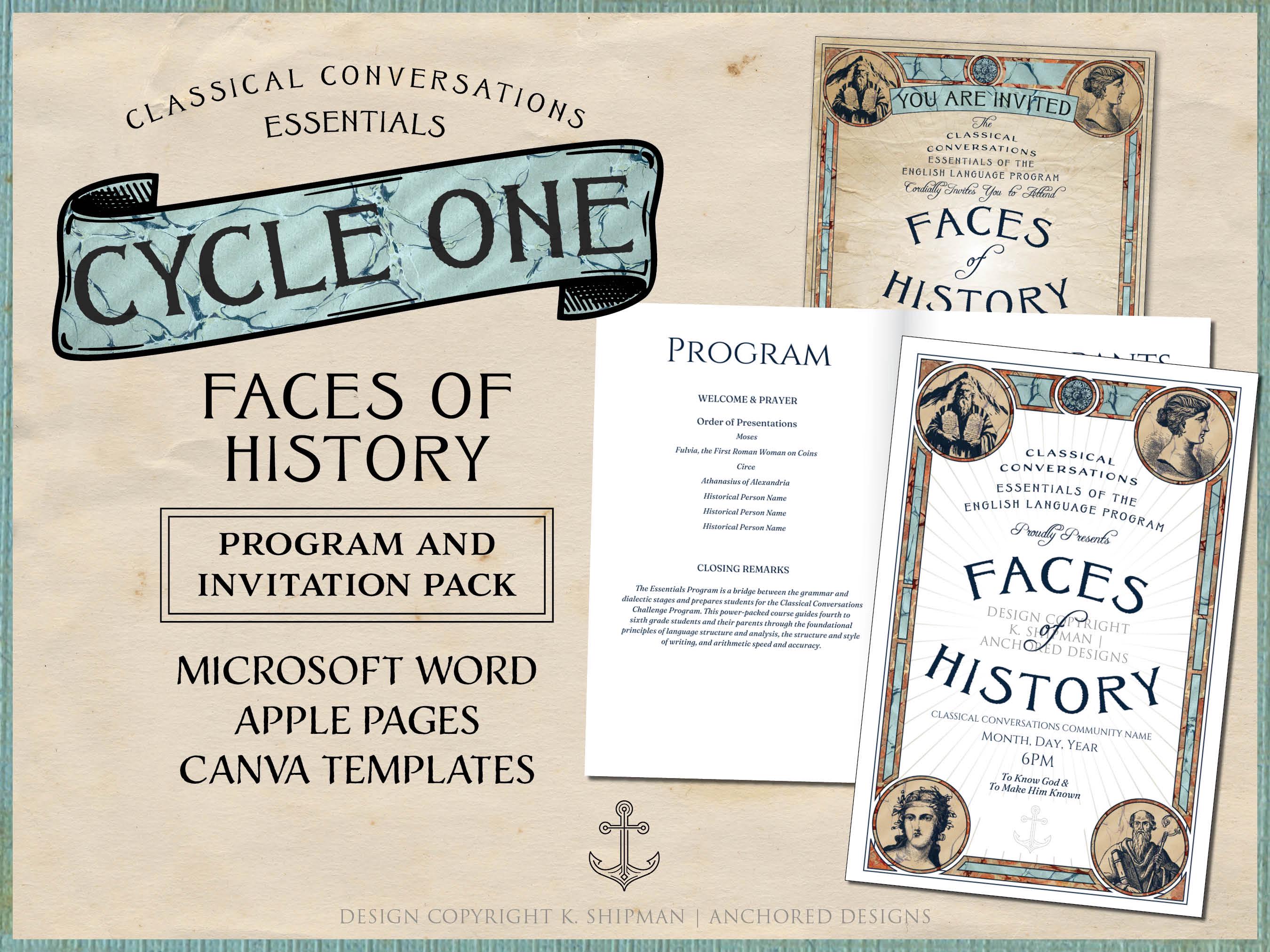 CC Cycle 1 Essentials Faces of History Program and Invitation Pack - Etsy