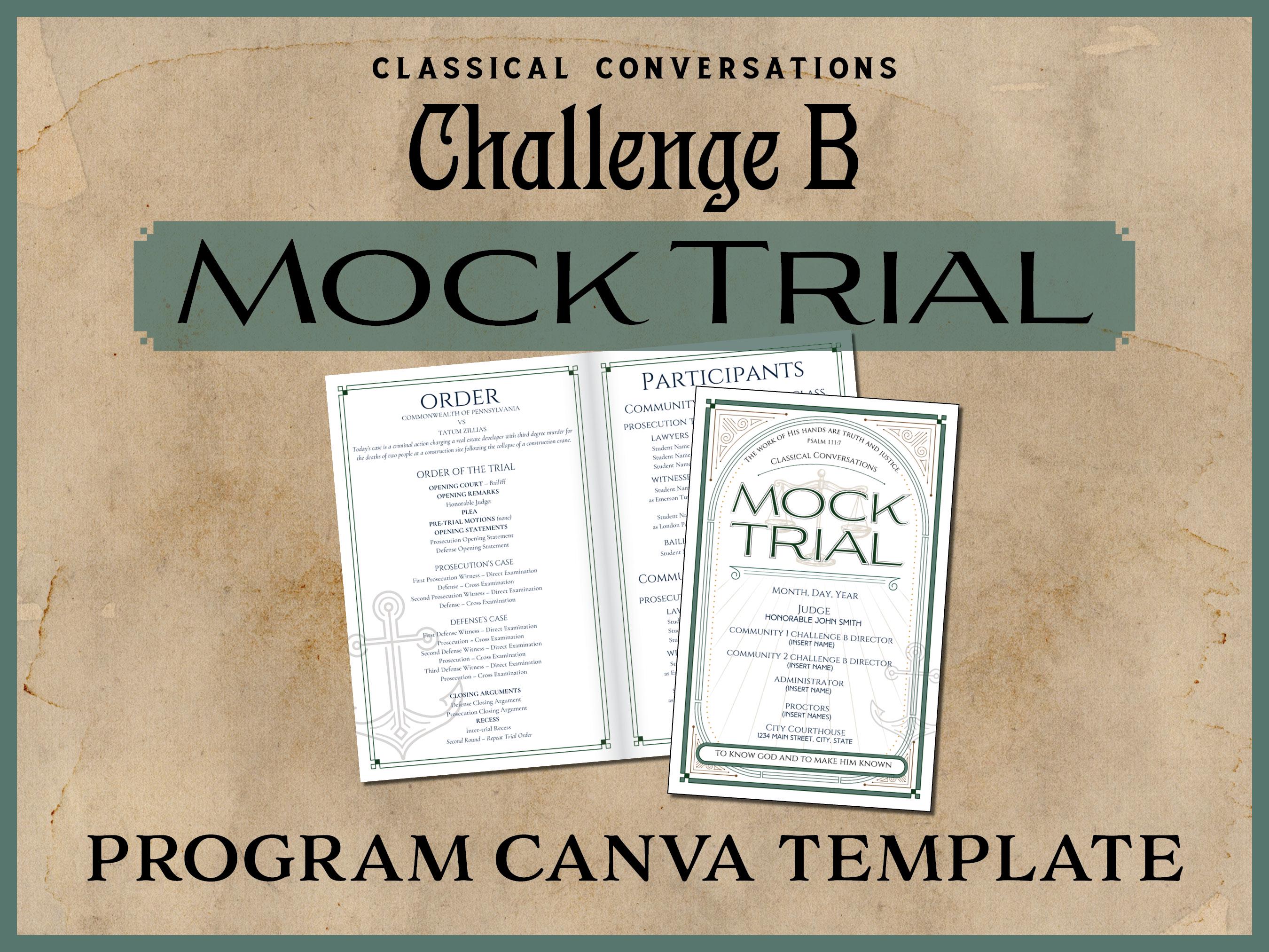 Classical Conversations Challenge B Mock Trial Program Canva Template ...