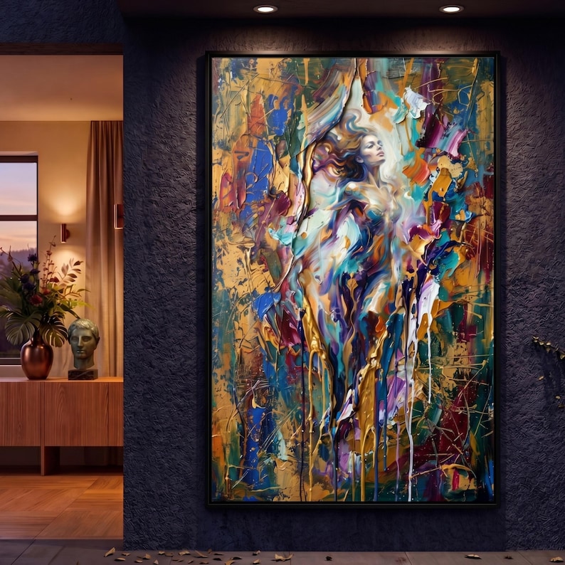 Luxury Gold Woman Canvas Print, Abstract Radiant Blue Art, Modern ...