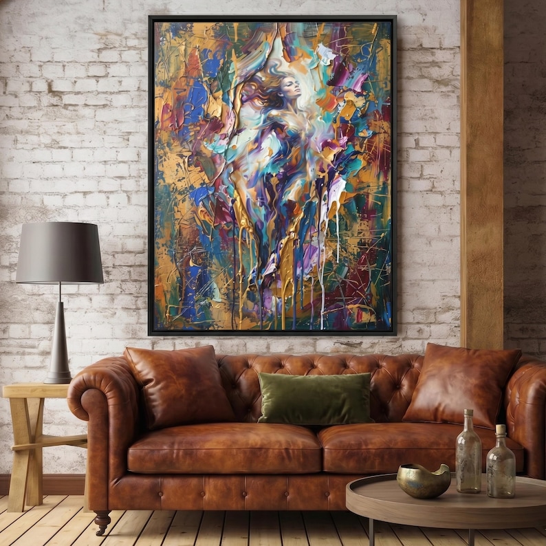 Luxury Gold Woman Canvas Print, Abstract Radiant Blue Art, Modern ...
