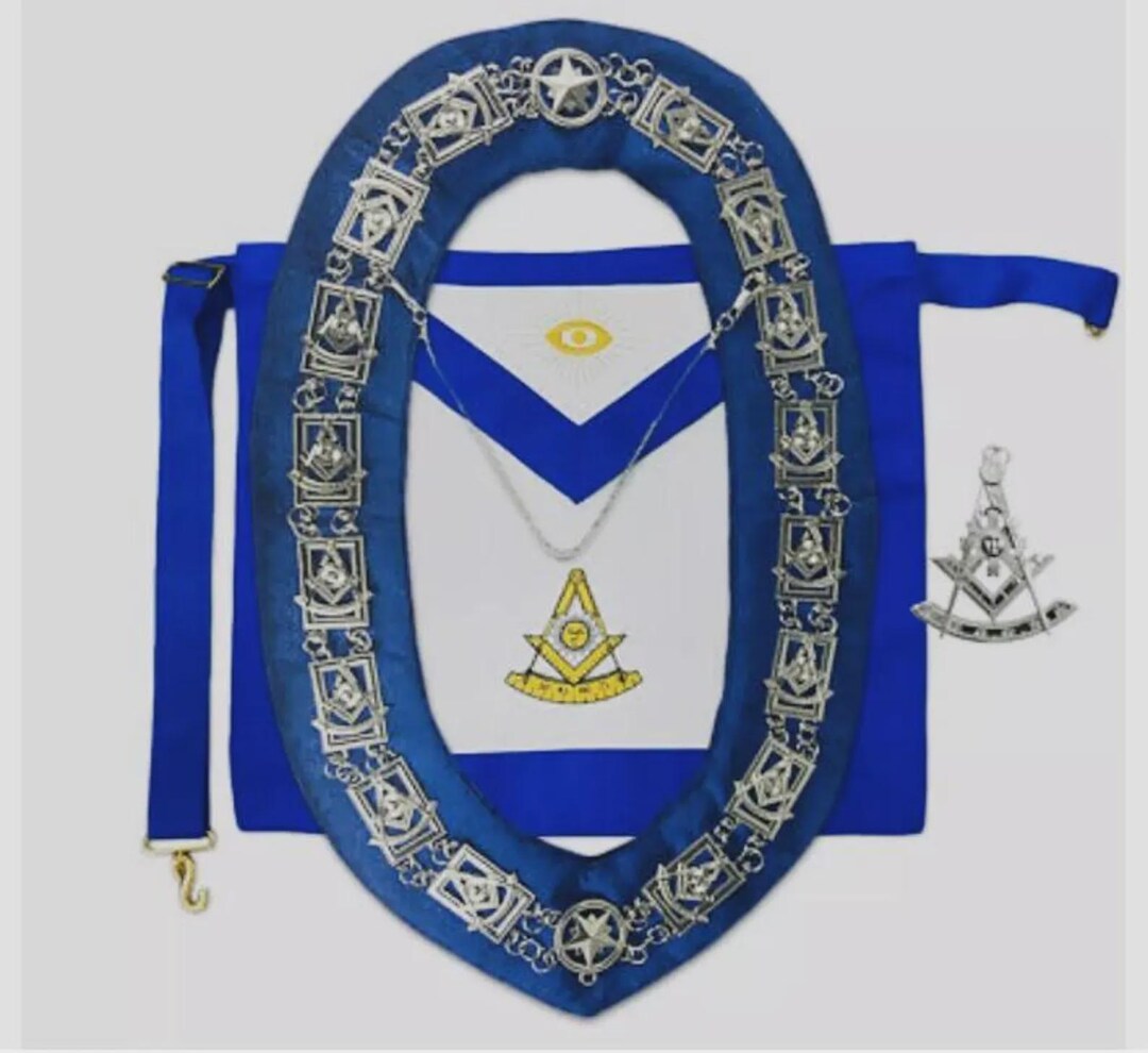Masonic Past Master Regalia Set Apron, Silver Jewel, Collar Chain and ...