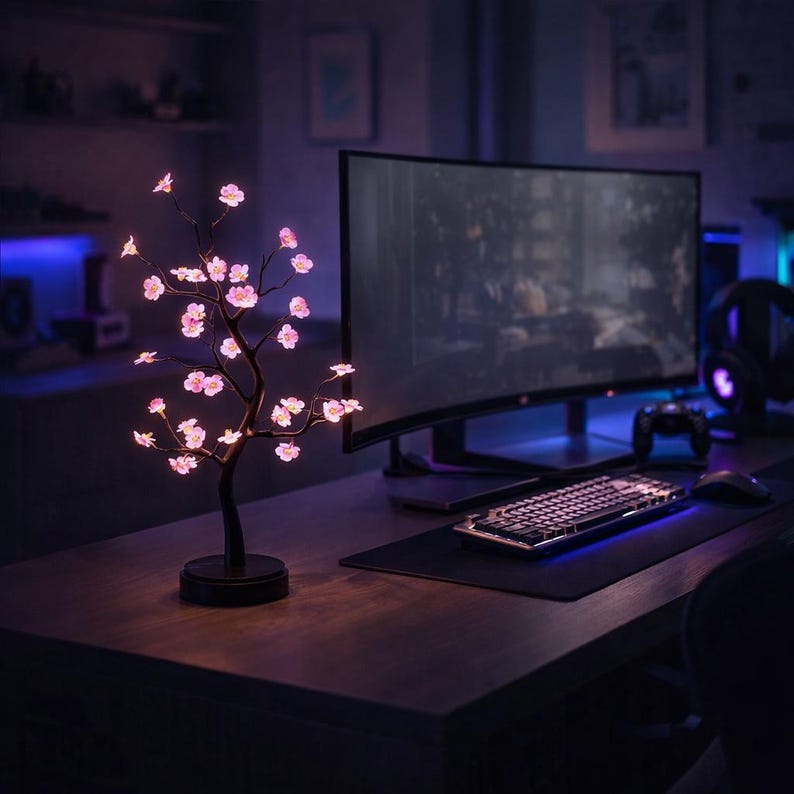 Cherry Blossom Bonsai LED Tree Night Lamp | Minimalist Decorative Light ...