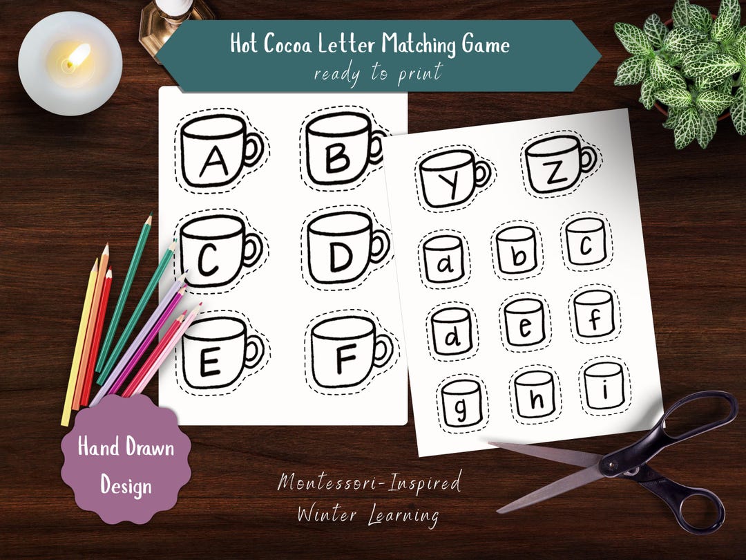 Hot Cocoa Alphabet Matching Game: Hand Drawn Winter Learning Activity ...