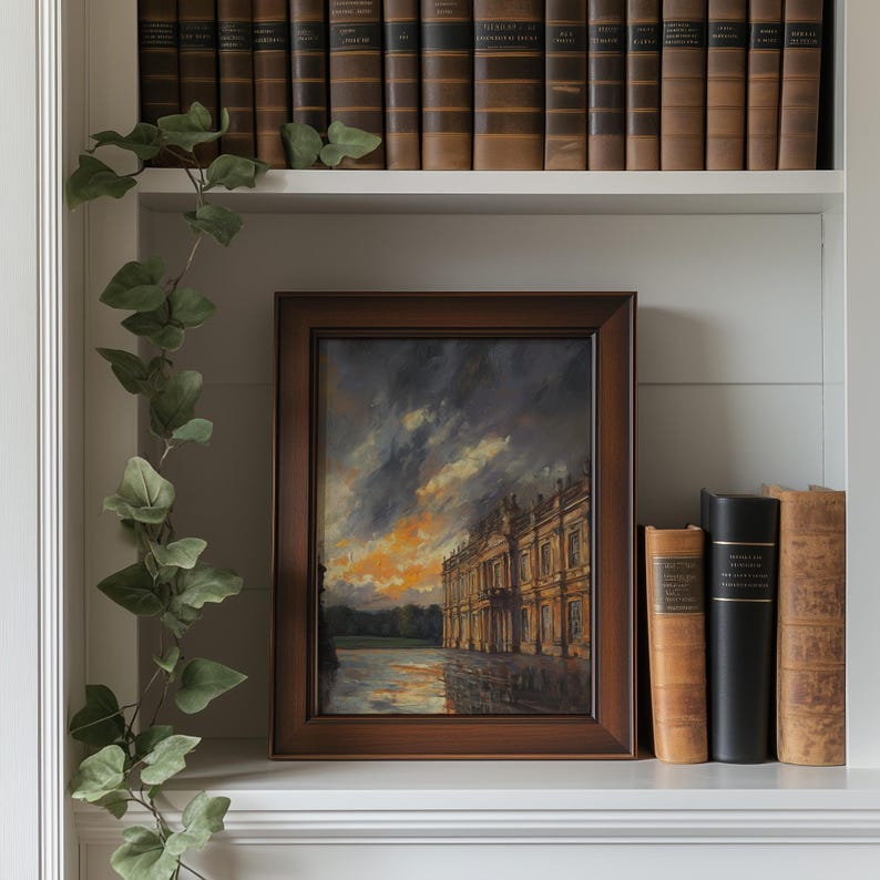 Dramatic Vintage Manor Art - Moody Facade of Chatsworth House, Stormy ...