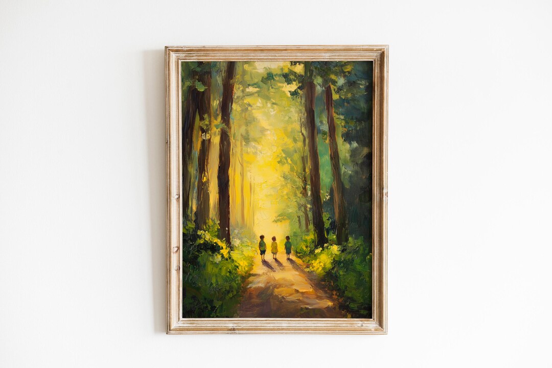 Cottagecore Children on Sunlit Forest Path - Tranquil Pastoral Scene ...