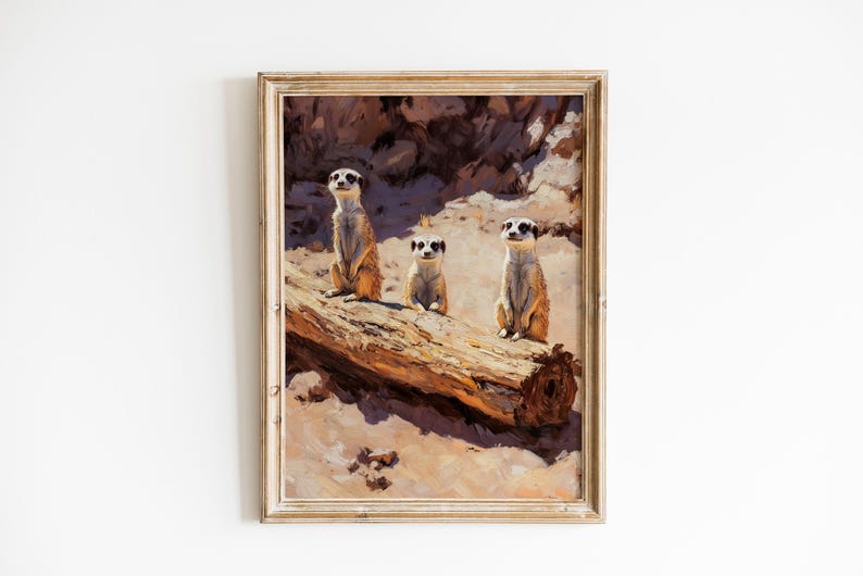 Rustic Wildlife Printable - Earthy Meerkat Family in Sunlit Desert ...