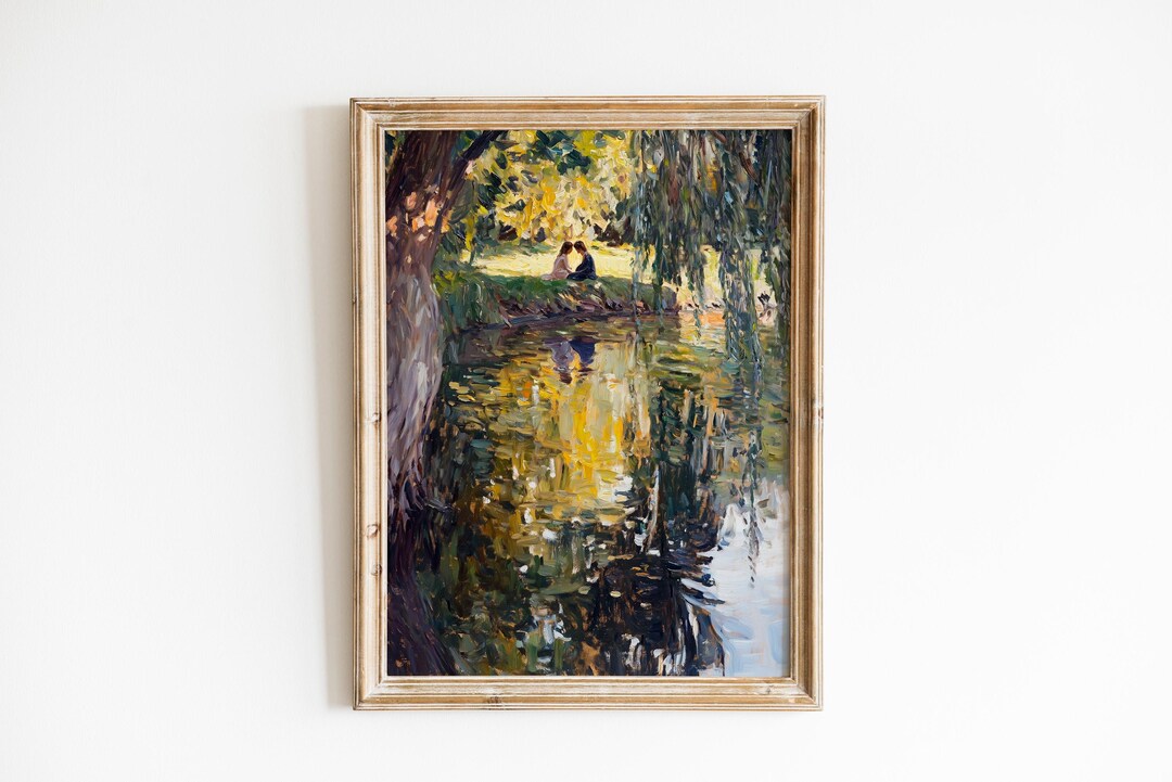 Romantic Printable Riverbank Scene - Impressionist Lovers by Water ...