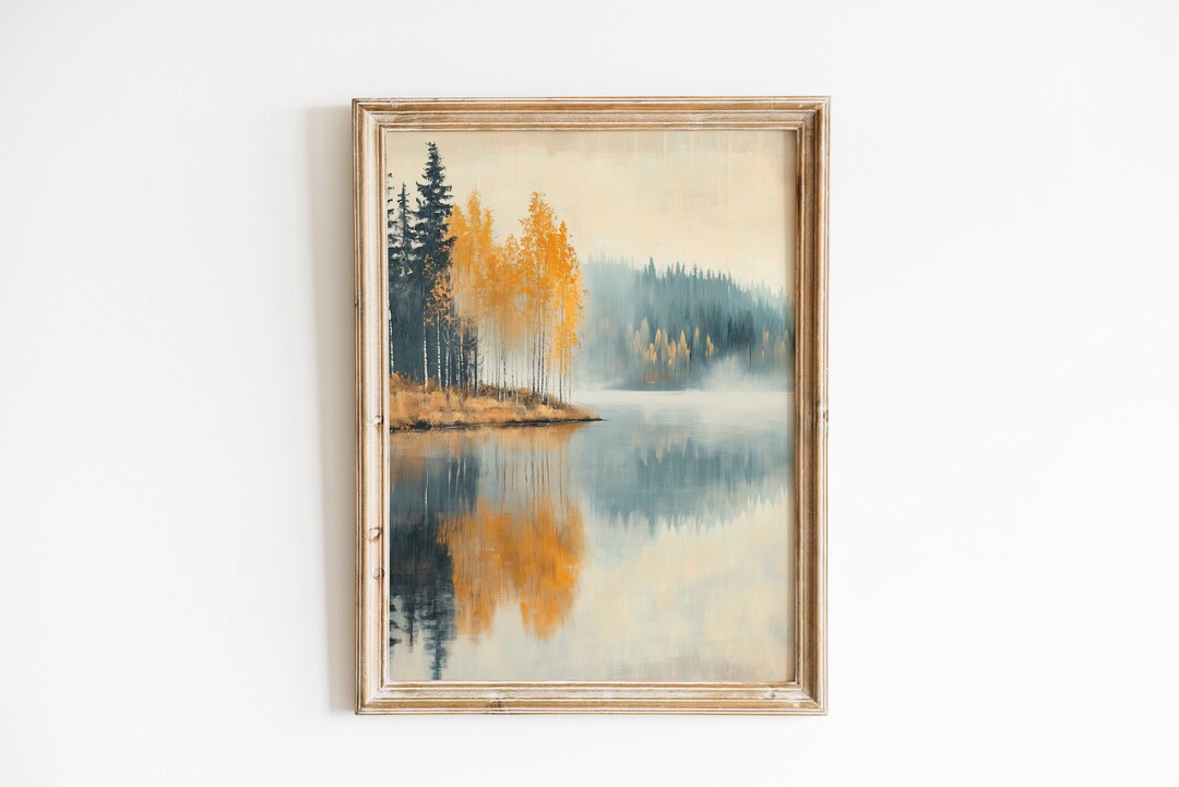 Autumn Birch Tree Cluster - Printable Moody Scandinavian Shoreline Art ...